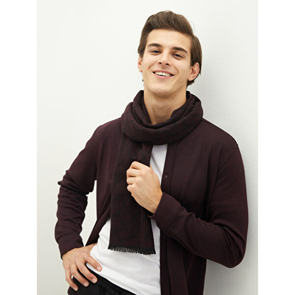 Püskül Detaylı Desenli Erkek Atkı