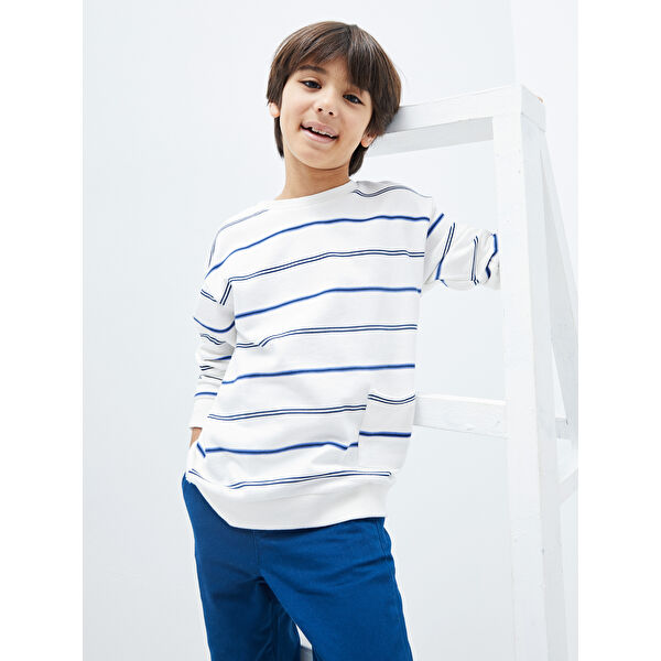 Bisiklet Yaka Çizgili Uzun Kollu Erkek Çocuk Sweatshirt