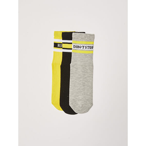 Yazı Baskılı Erkek Çocuk Soket Çorap 3'lü Yazı Baskılı Erkek Çocuk Soket Çorap 3'lü