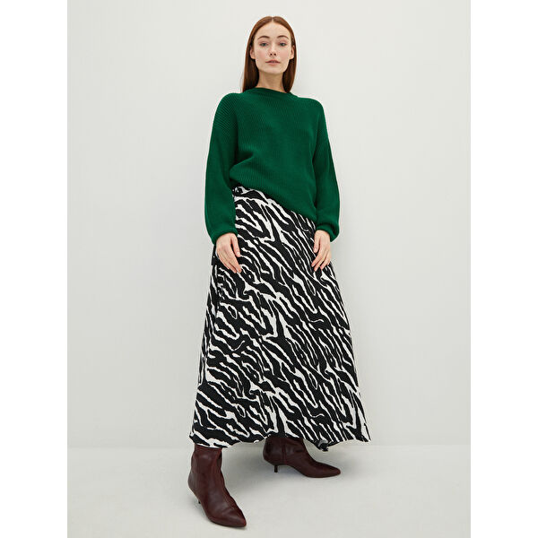 Beli Fermuarlı Desenli Kadın Etek