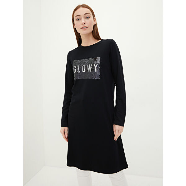 Bisiklet Yaka Pul Payetli Uzun Kollu Kadın Tunik