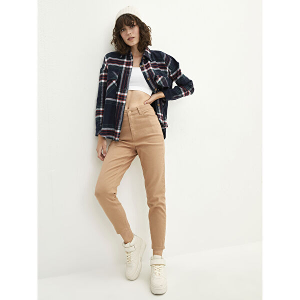 Yüksek Bel Slim Fit Cep Detaylı Kadın Jean Pantolon