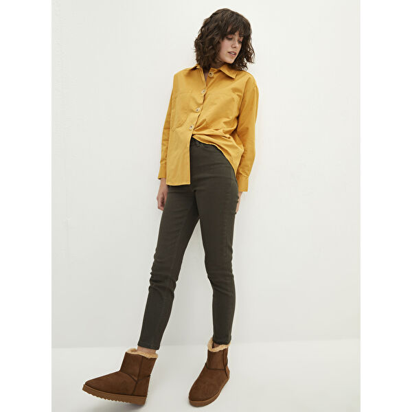 Yüksek Bel Slim Fit Cep Detaylı Kadın Rodeo Jean Pantolon