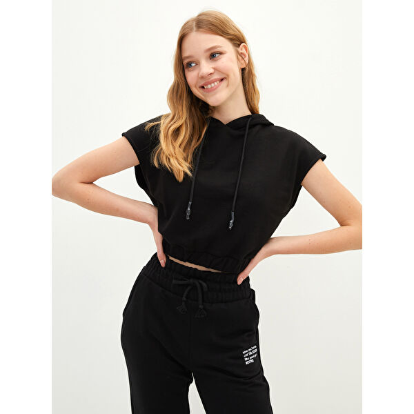 Kapüşonlu Düz Kolsuz Kadın Sweatshirt