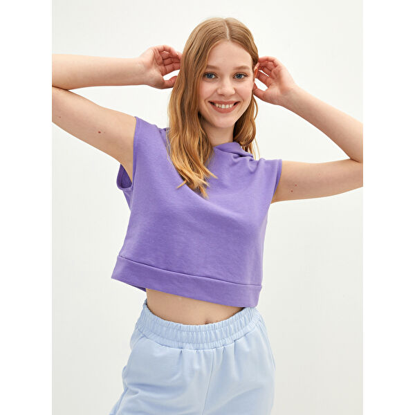 Kapüşonlu Düz Kolsuz Kadın Sweatshirt