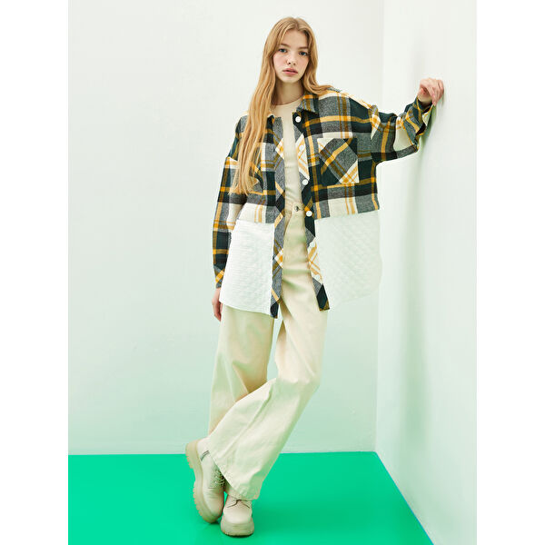 Gömlek Yaka Ekose Uzun Kollu Kadın Ceket