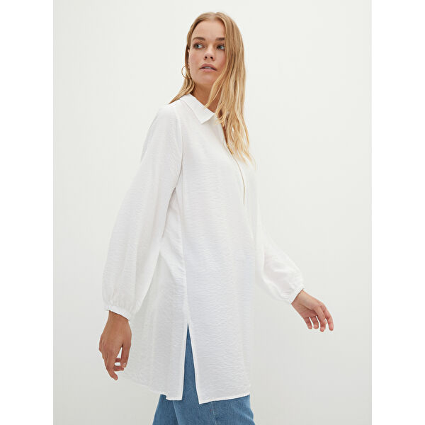 LCW CLASSIC Gömlek Yaka Düz Uzun Kollu Gabardin Kumaş Kadın Tunik