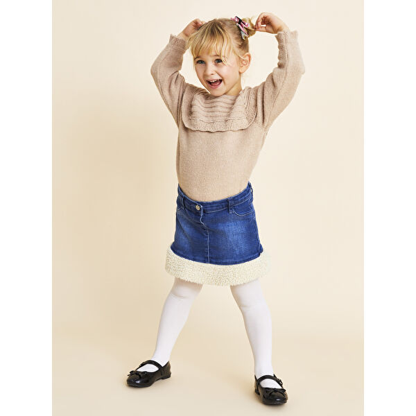 Beli Lastikli Basic Kız Bebek Jean Etek ve Külotlu Çorap 2'li Takım Beli Lastikli Basic Kız Bebek Jean Etek ve Külotlu Çorap 2'li Takım