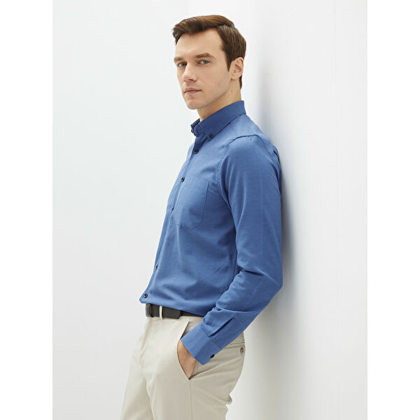 Regular Fit Uzun Kollu Armürlü Erkek Gömlek