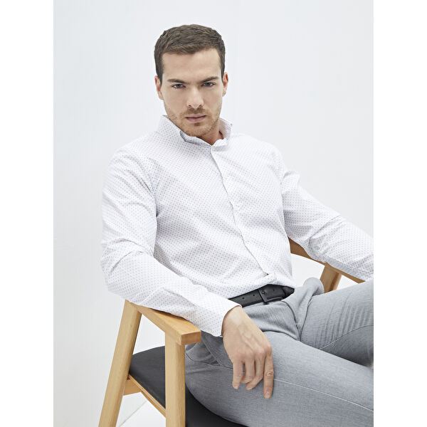 Slim Fit Uzun Kollu Desenli Poplin Erkek Gömlek Slim Fit Uzun Kollu Desenli Poplin Erkek Gömlek