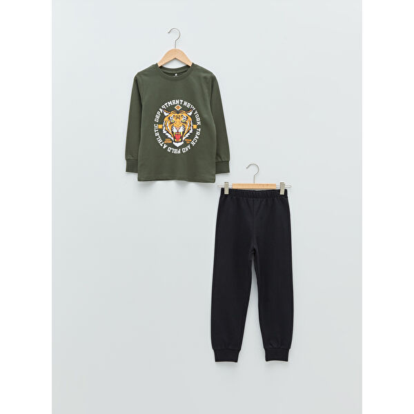 Bisiklet Yaka Baskılı Uzun Kollu Erkek Çocuk Pijama Takımı