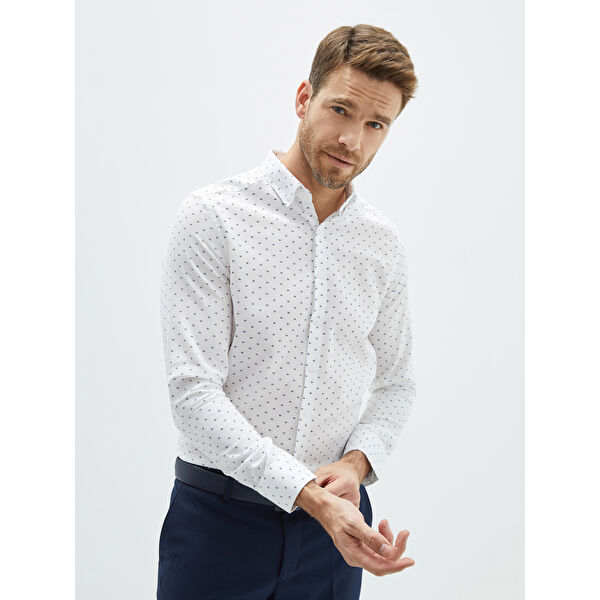 Slim Fit Uzun Kollu Desenli Armürlü Erkek Gömlek