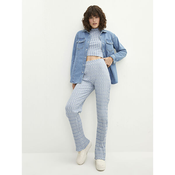 Beli Lastikli Standart Fit Desenli Kadın Pantolon Beli Lastikli Standart Fit Desenli Kadın Pantolon
