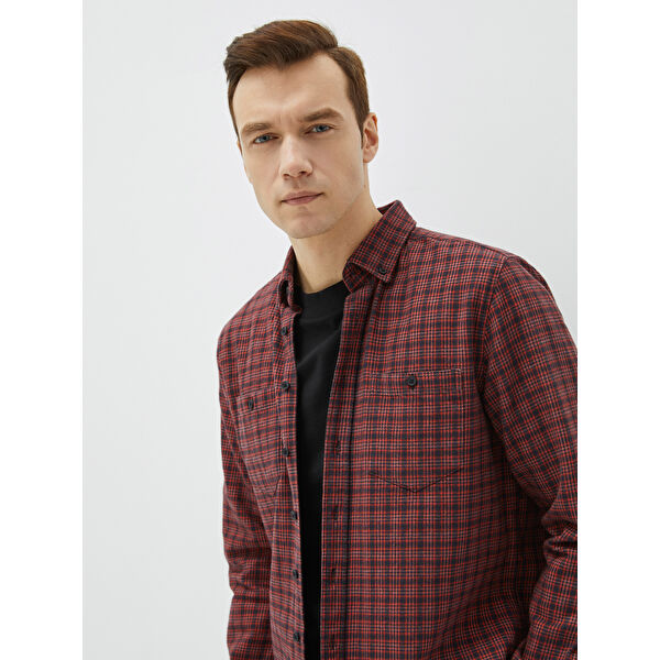 Regular Fit Uzun Kollu Ekose Gabardin Erkek Gömlek