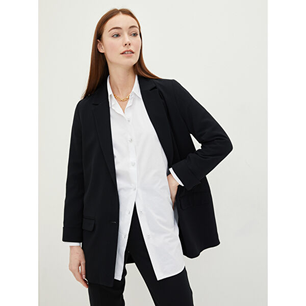 Önden Düğme Kapamalı Düz Cep Detaylı Krep Kumaş Kadın Ceket Önden Düğme Kapamalı Düz Cep Detaylı Krep Kumaş Kadın Ceket