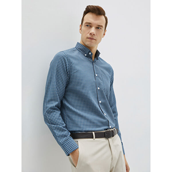 Regular Fit Uzun Kollu Ekose Gabardin Erkek Gömlek Regular Fit Uzun Kollu Ekose Gabardin Erkek Gömlek