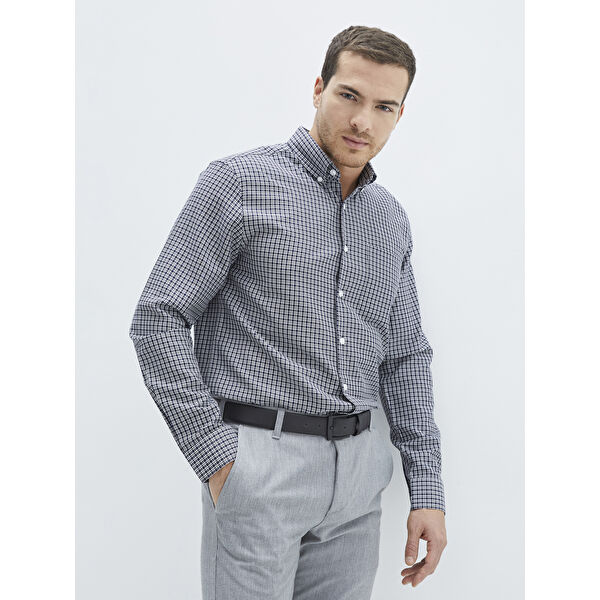 Regular Fit Uzun Kollu Ekose Gabardin Erkek Gömlek