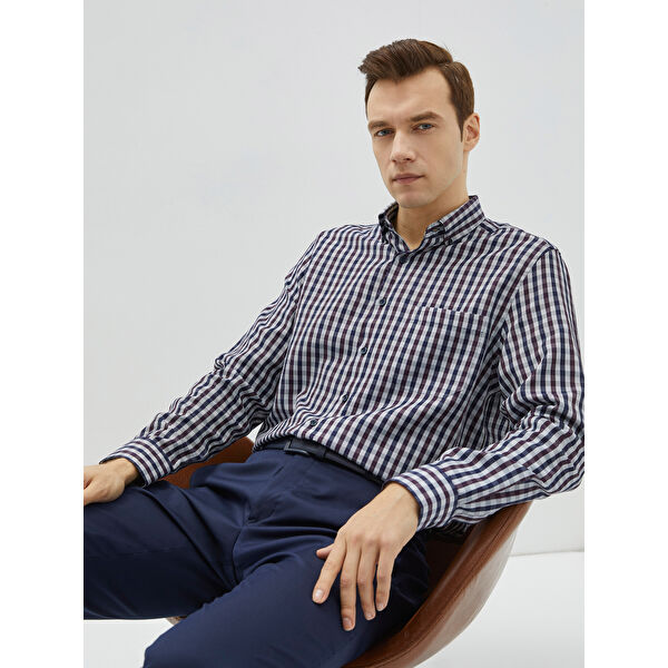 Regular Fit Uzun Kollu Ekose Armürlü Erkek Gömlek