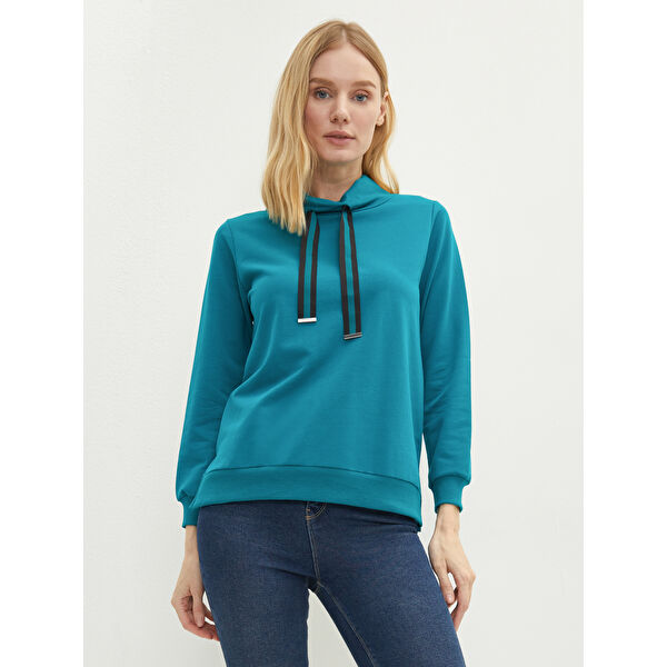 Keşiş Yaka Düz Uzun Kollu Kadın Sweatshirt