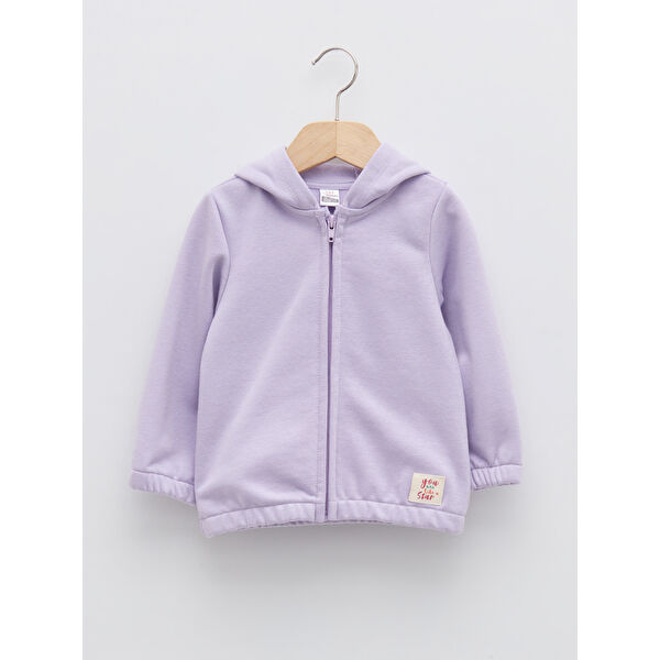 Kapüşonlu Uzun Kollu Kız Bebek Fermuarlı Sweatshirt