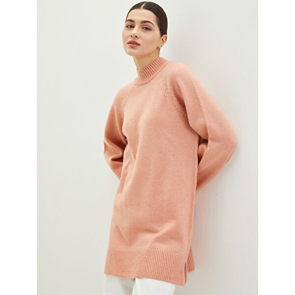 Yarım Balıkçı Yaka Uzun Kollu Kadın Triko Tunik