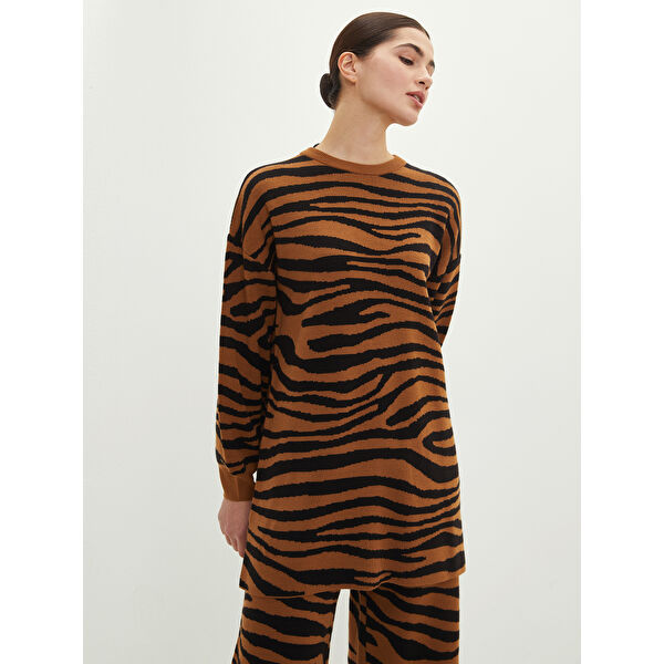 Bisiklet Yaka Desenli Uzun Kollu Kadın Triko Tunik Bisiklet Yaka Desenli Uzun Kollu Kadın Triko Tunik