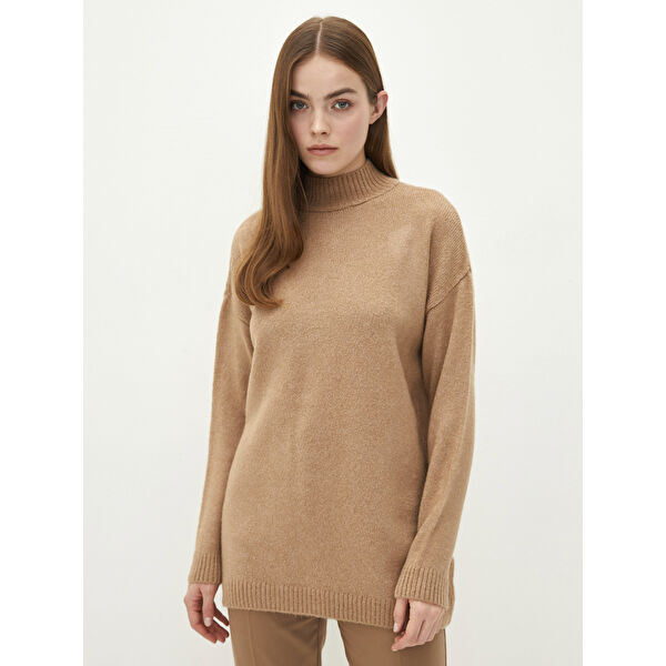 LCW VISION Yarım Balıkçı Yaka Düz Uzun Kollu Oversize Kadın Triko Kazak