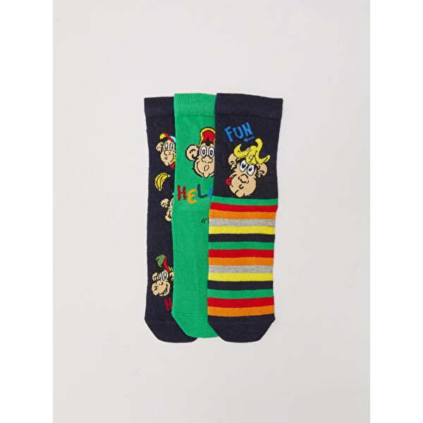 Nostaljik Maymun Desenli Erkek Çocuk Soket Çorap 3'lü