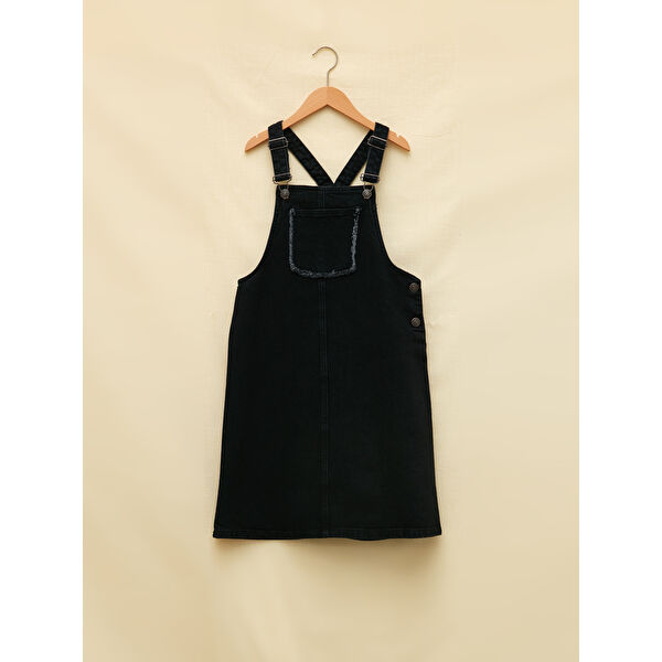 Kare Yaka Askılı Basic Kız Çocuk Jean Elbise Kare Yaka Askılı Basic Kız Çocuk Jean Elbise