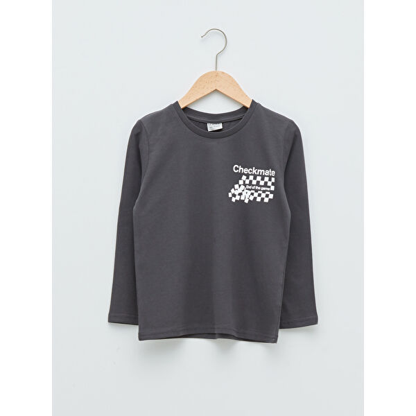 Bisiklet Yaka Baskılı Uzun Kollu Erkek Çocuk Tişört