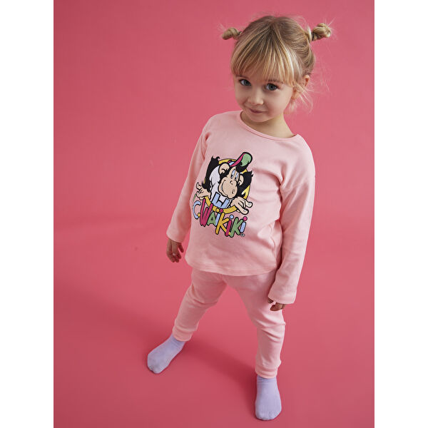 Bisiklet Yaka Uzun Kollu Nostaljik Maymun Baskılı Pamuklu Kız Bebek Pijama Takımı 2'li Bisiklet Yaka Uzun Kollu Nostaljik Maymun Baskılı Pamuklu Kız Bebek Pijama Takımı 2'li
