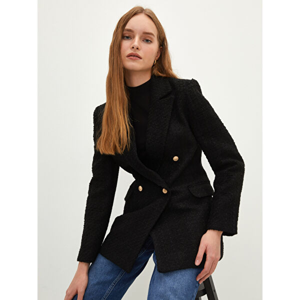 Önden Düğme Kapamalı Düz Uzun Kollu Kadın Ceket