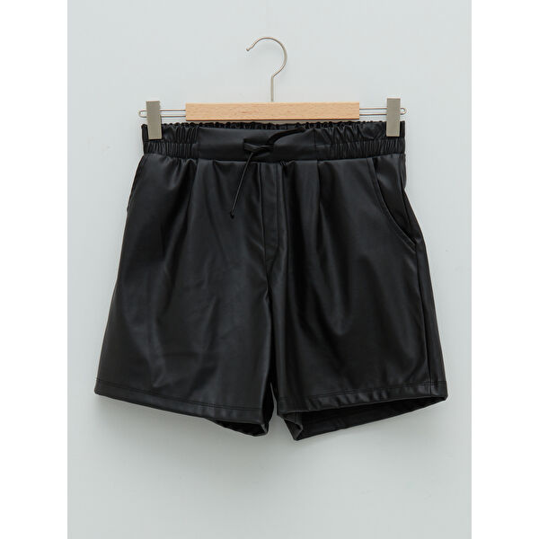 Beli Lastikli Deri Görünümlü Kız Çocuk Şort