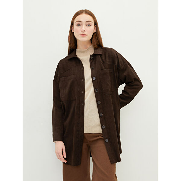 Gömlek Yaka Düz Uzun Kollu Oversize Kadın Tunik