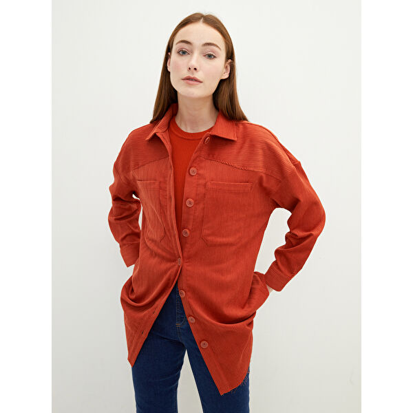 Gömlek Yaka Düz Uzun Kollu Oversize Kadın Tunik