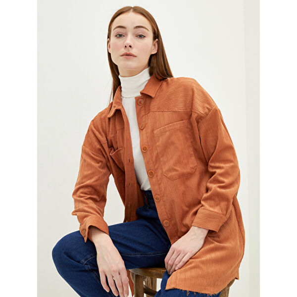 Gömlek Yaka Düz Uzun Kollu Oversize Kadın Tunik