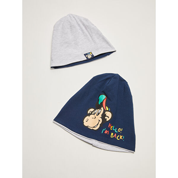 Nostaljik Maymun Baskılı Erkek Çocuk 2'li Bere