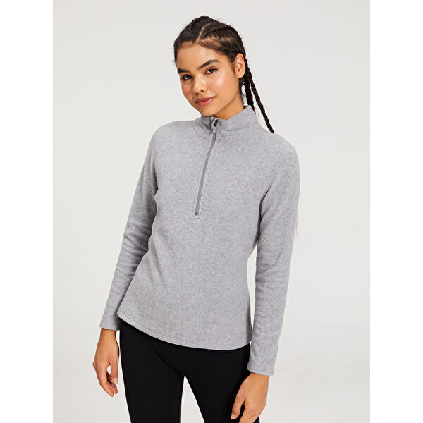 Dik Yaka Düz Uzun Kollu Polar Kadın Outdoor Sweatshirt