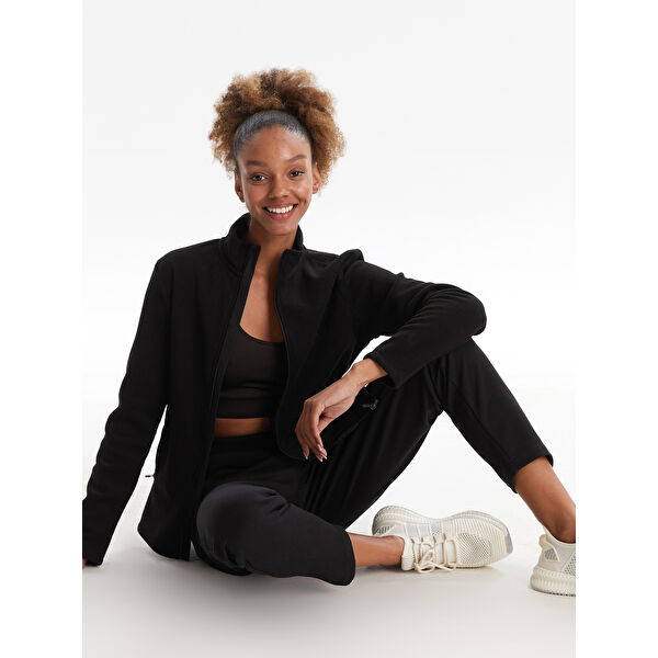 Dik Yaka Nakışlı Uzun Kollu Polar Kadın Outdoor Hırka