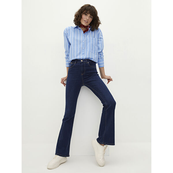 Yüksek Bel İspanyol Cep Detaylı Kadın Rodeo Jean Pantolon