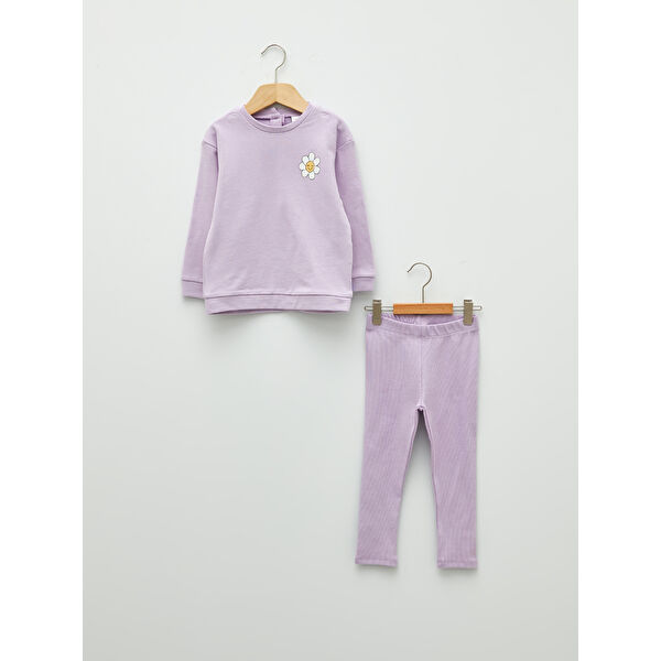 Bisiklet Yaka Uzun Kollu Baskılı Kız Bebek Sweatshirt ve Tayt 2'li Takım Bisiklet Yaka Uzun Kollu Baskılı Kız Bebek Sweatshirt ve Tayt 2'li Takım