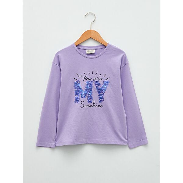 Bisiklet Yaka Baskılı Pul İşlemeli Uzun Kollu Kız Çocuk Tişört