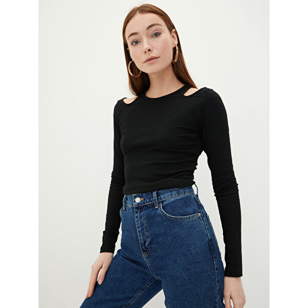 Bisiklet Yaka DÜz Uzun Kollu Kaşkorse Kumaş Kadın Tişört Bisiklet Yaka DÜz Uzun Kollu Kaşkorse Kumaş Kadın Tişört