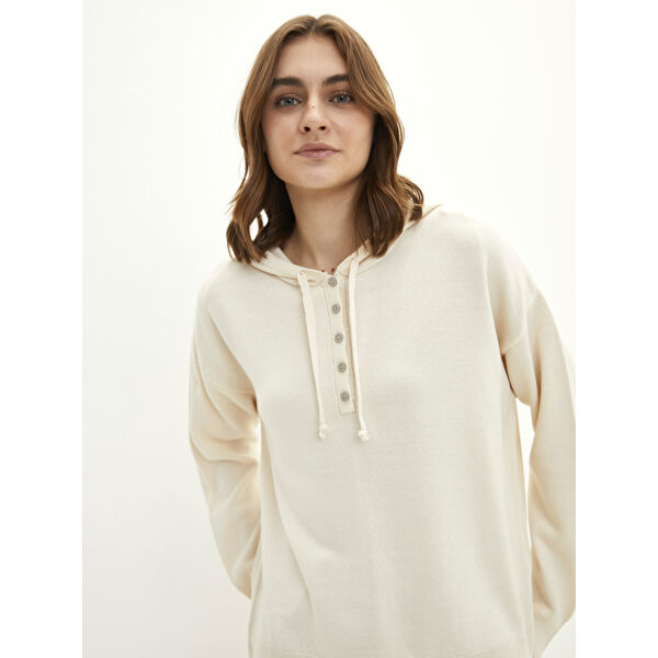 Kapüşonlu Düz Uzun Kollu Kadın Triko Kazak Kapüşonlu Düz Uzun Kollu Kadın Triko Kazak