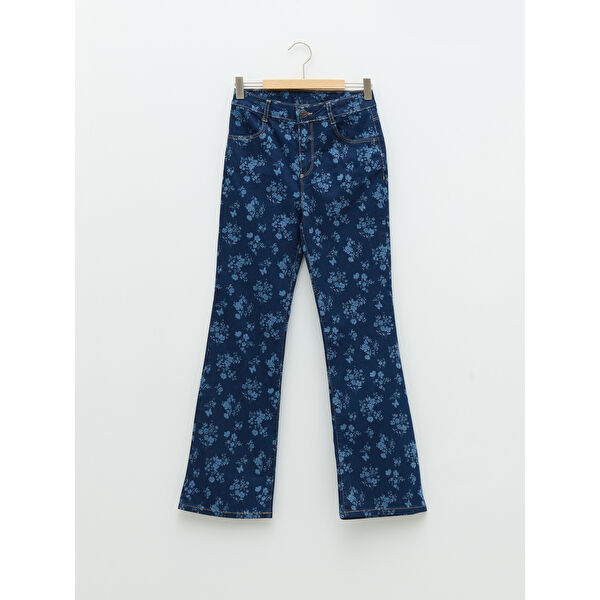 Baskılı İspanyol Paça Kız Çocuk Jean Pantolon