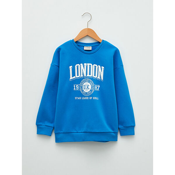 Bisiklet Yaka Baskılı Uzun Kollu Kız Çocuk Sweatshirt