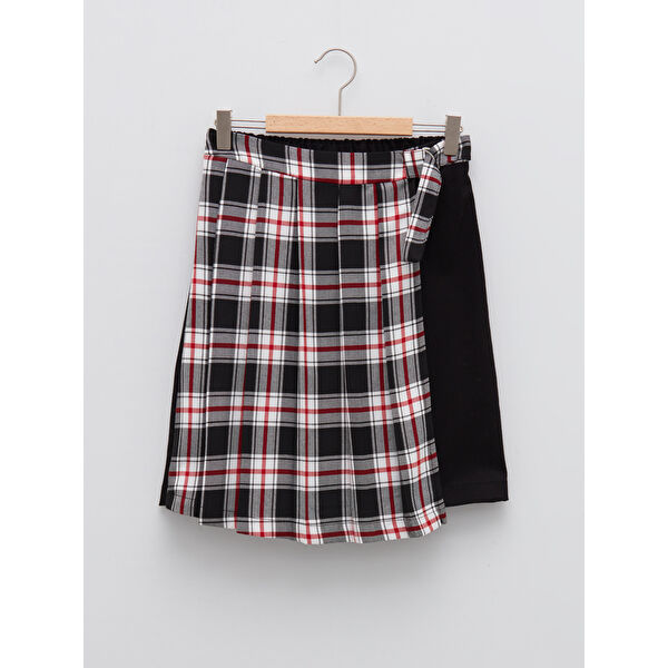 Beli Lastikli Ekose Gabardin Kız Çocuk Etek