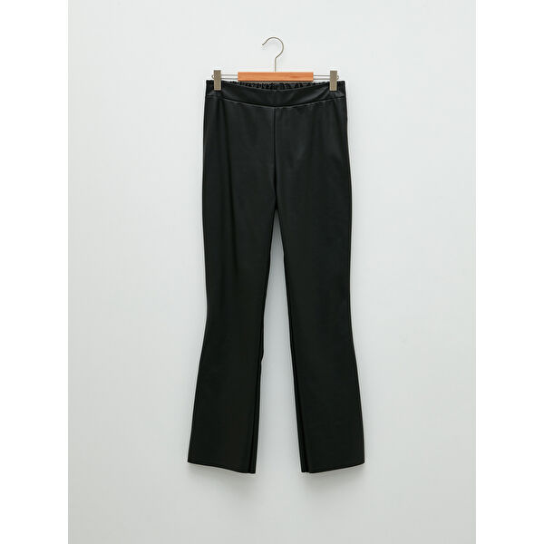 Beli Lastikli Basic Deri Görünümlü Kız Çocuk Pantolon