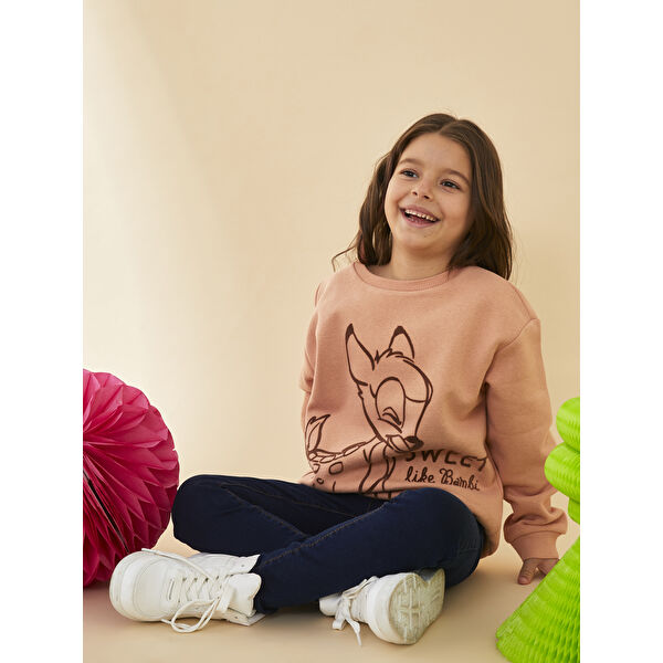 Bisiklet Yaka Bambi Baskılı Uzun Kollu Kız Çocuk Sweatshirt Bisiklet Yaka Bambi Baskılı Uzun Kollu Kız Çocuk Sweatshirt