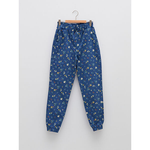 Beli Lastikli Çiçekli Gabardin Kız Çocuk Jogger Pantolon Beli Lastikli Çiçekli Gabardin Kız Çocuk Jogger Pantolon
